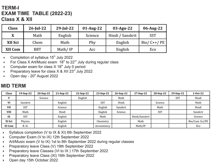 Exam Schedules - AMNS International School - AMNS International School