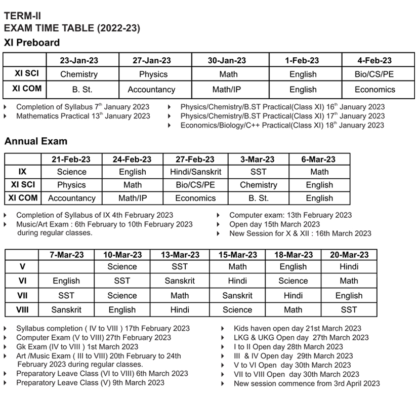 Exam Schedules - AMNS International School - AMNS International School